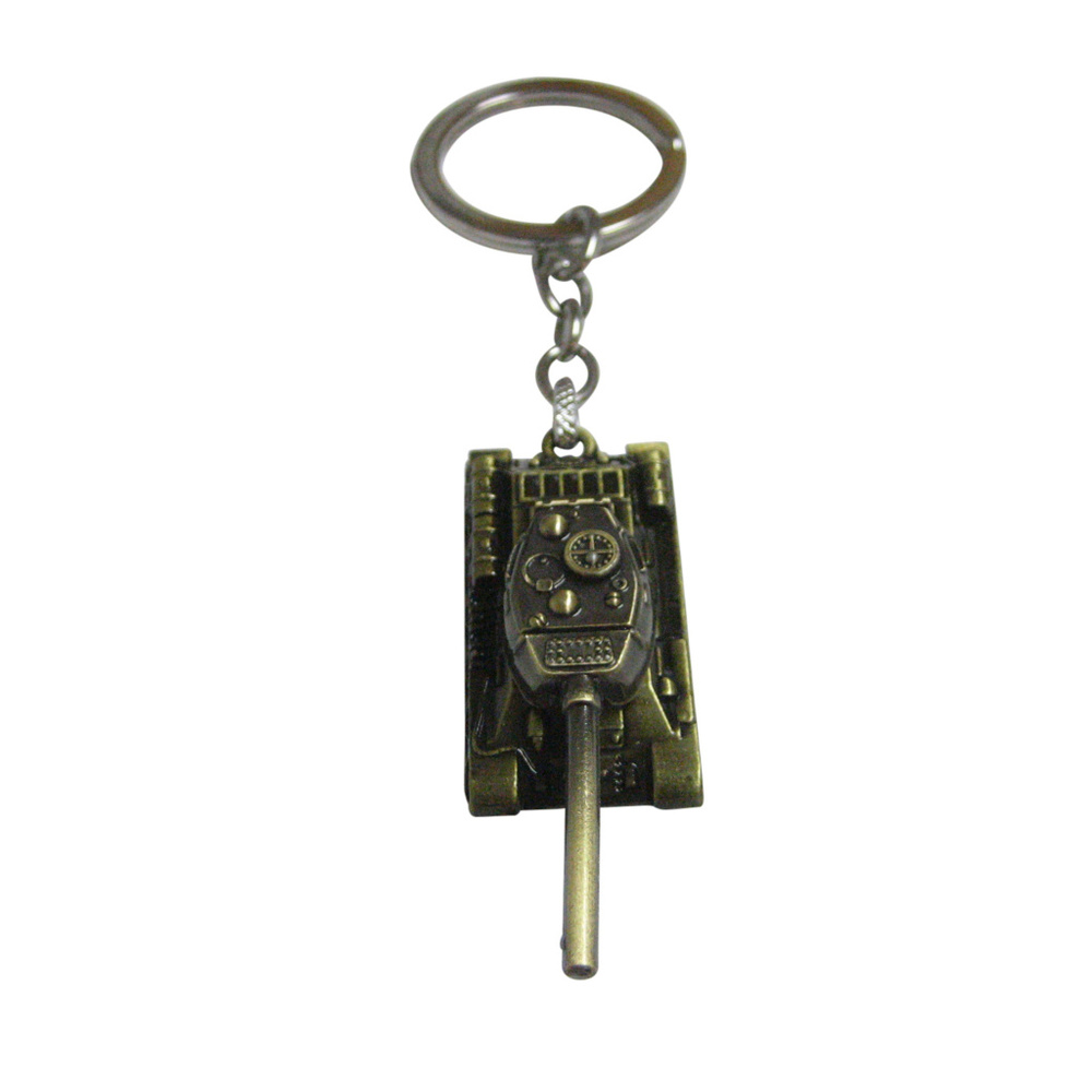Brass Toned Large Armor War Tank Pendant Keychain - Gem